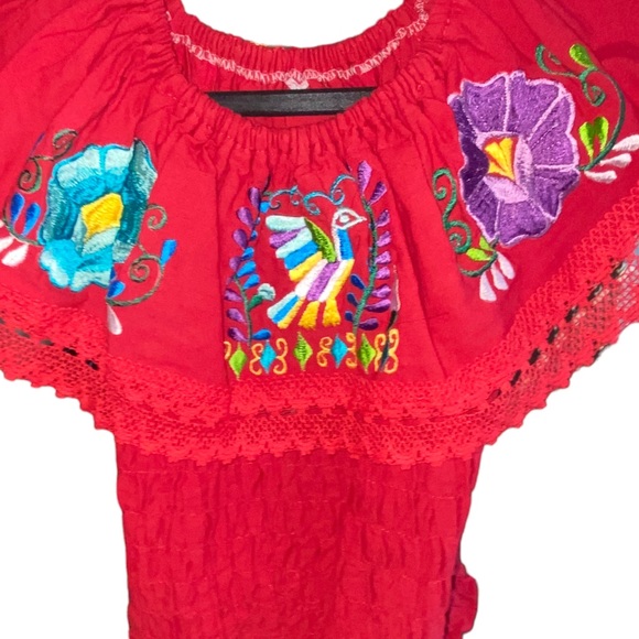 MEXICANA | Tops | Fiesta Mexican Ruffle Embroidered Blouse With Birds ...